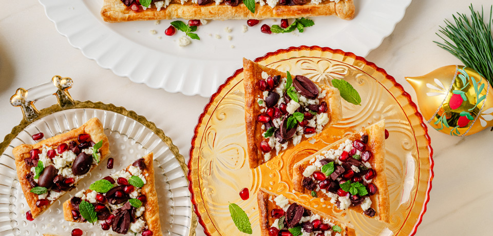 Hummus, feta and olive puff pastry